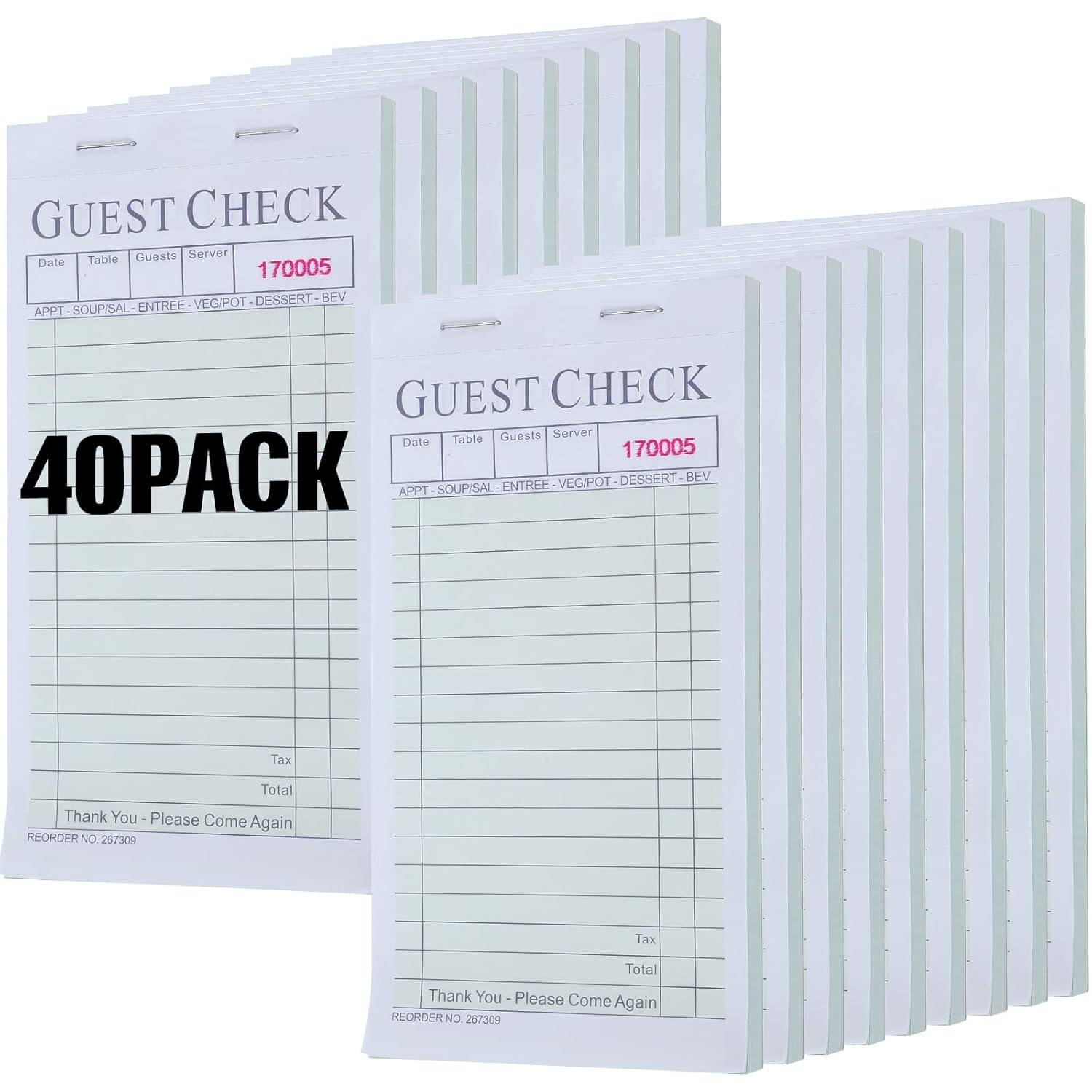 Amazon.com: 40 Pack Guest Check Books for Servers, Guest Check Note ...