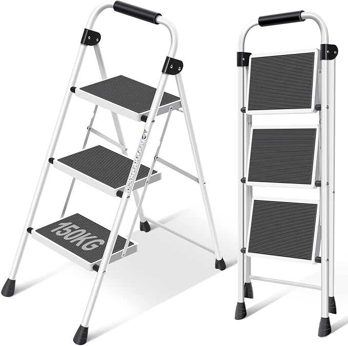 Step Ladder, Folding Step Stool with Wide Anti-Slip Pedal, Sturdy Steel ...
