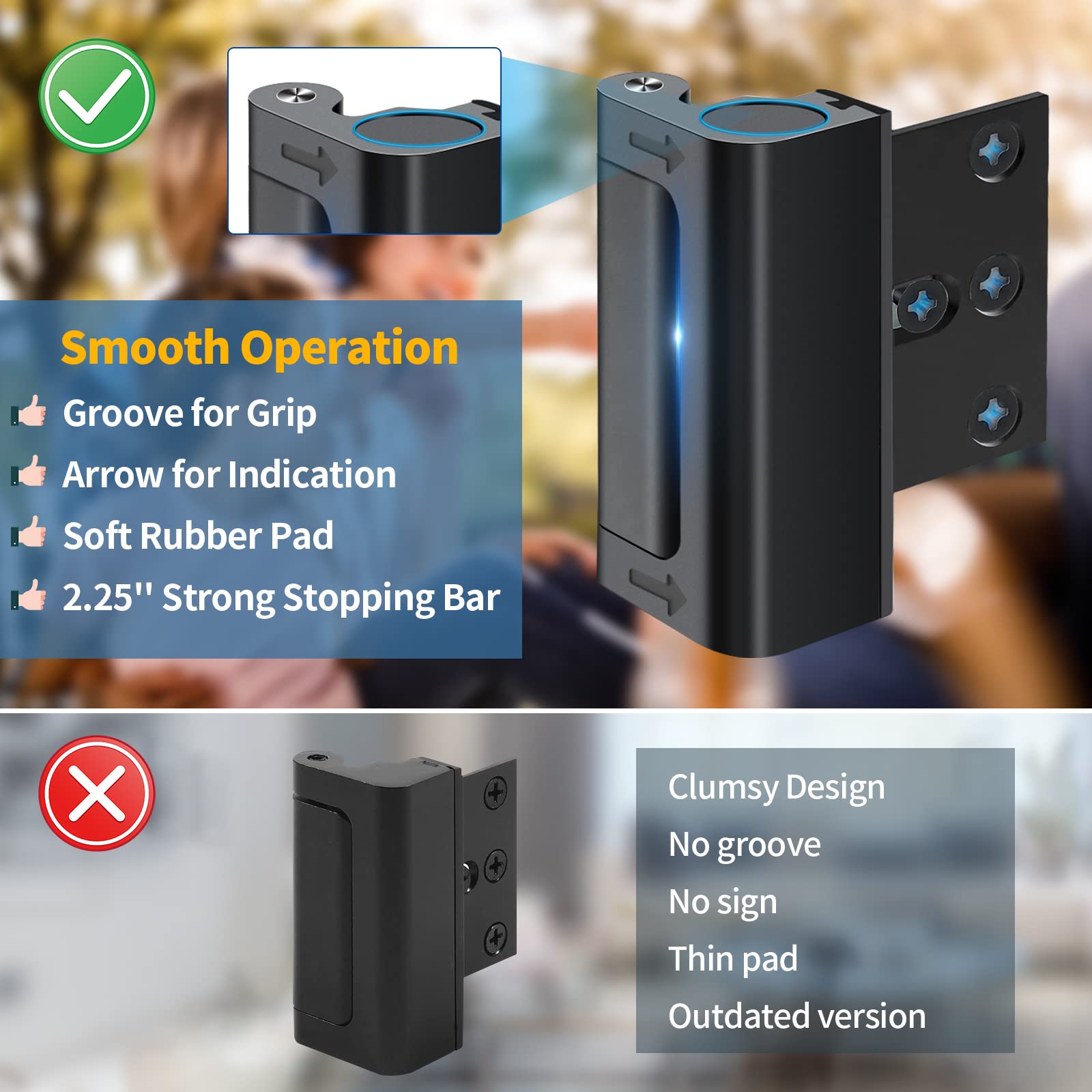 Yomisga Home Security Door Lock Reinforcement Safety Latch Extra Front ...