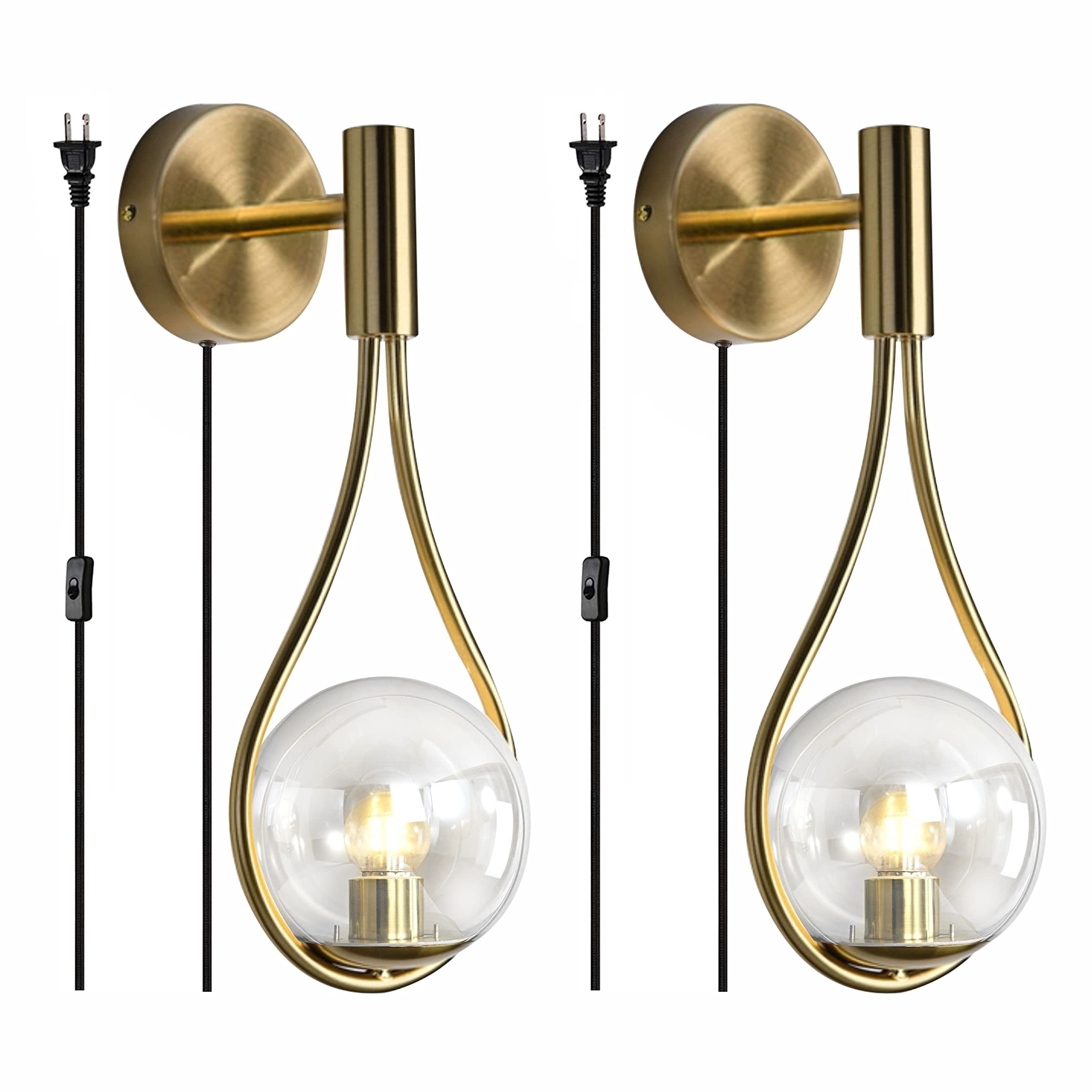 Snapklik.com : BOKT Set Of 2 Plug In Modern Gold Wall Sconces Mid ...