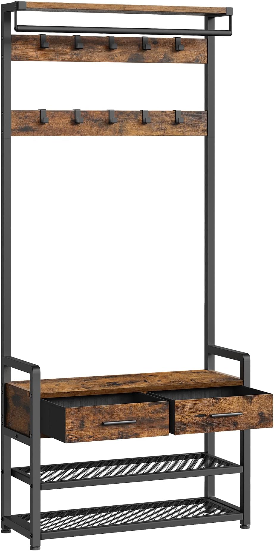 HOOBRO Garderobenständer mit Schuhablage, Schuhregal mit Garderobe ...