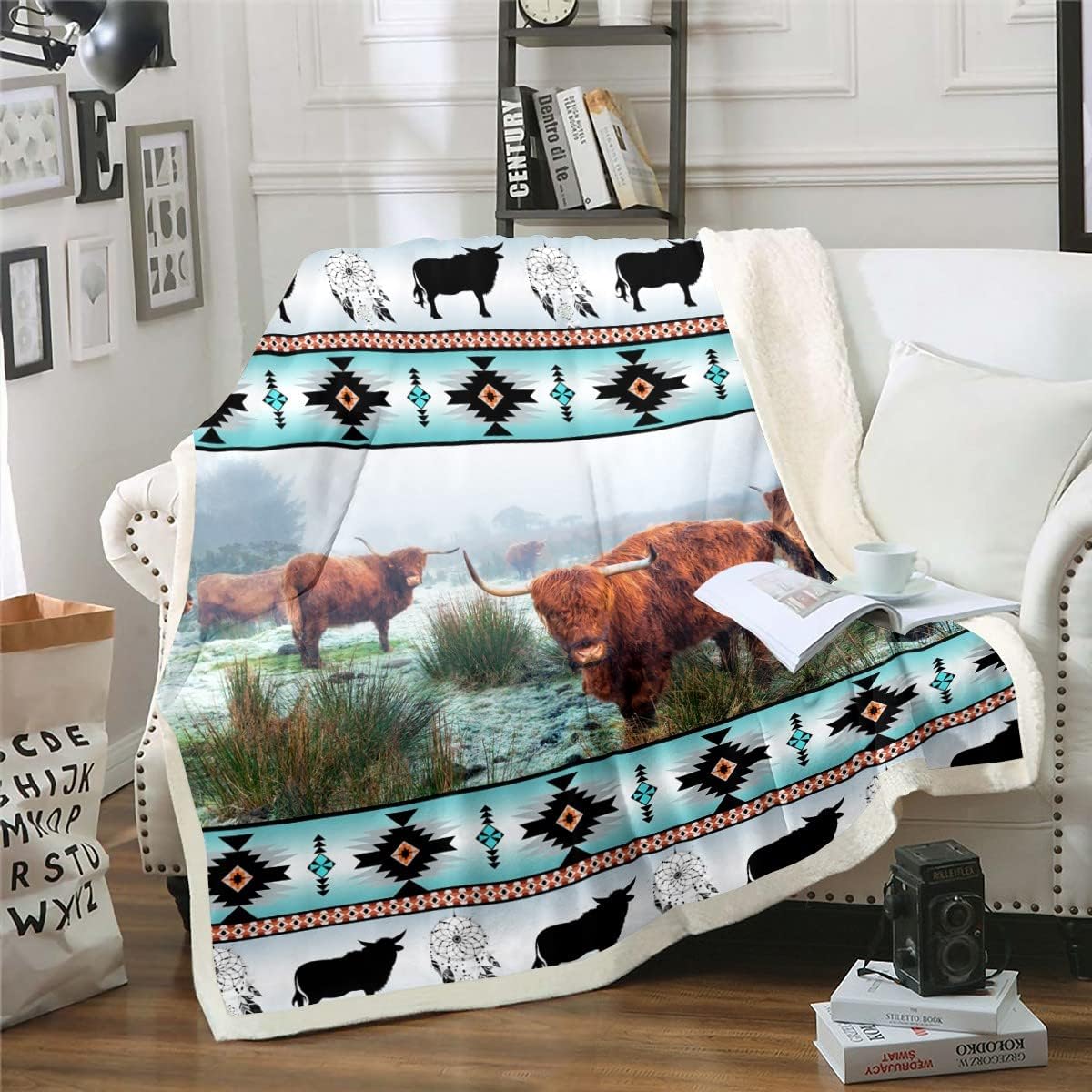 Amazon.com: Highland Cow Blanket Longhorn Bull Southwestern Native ...