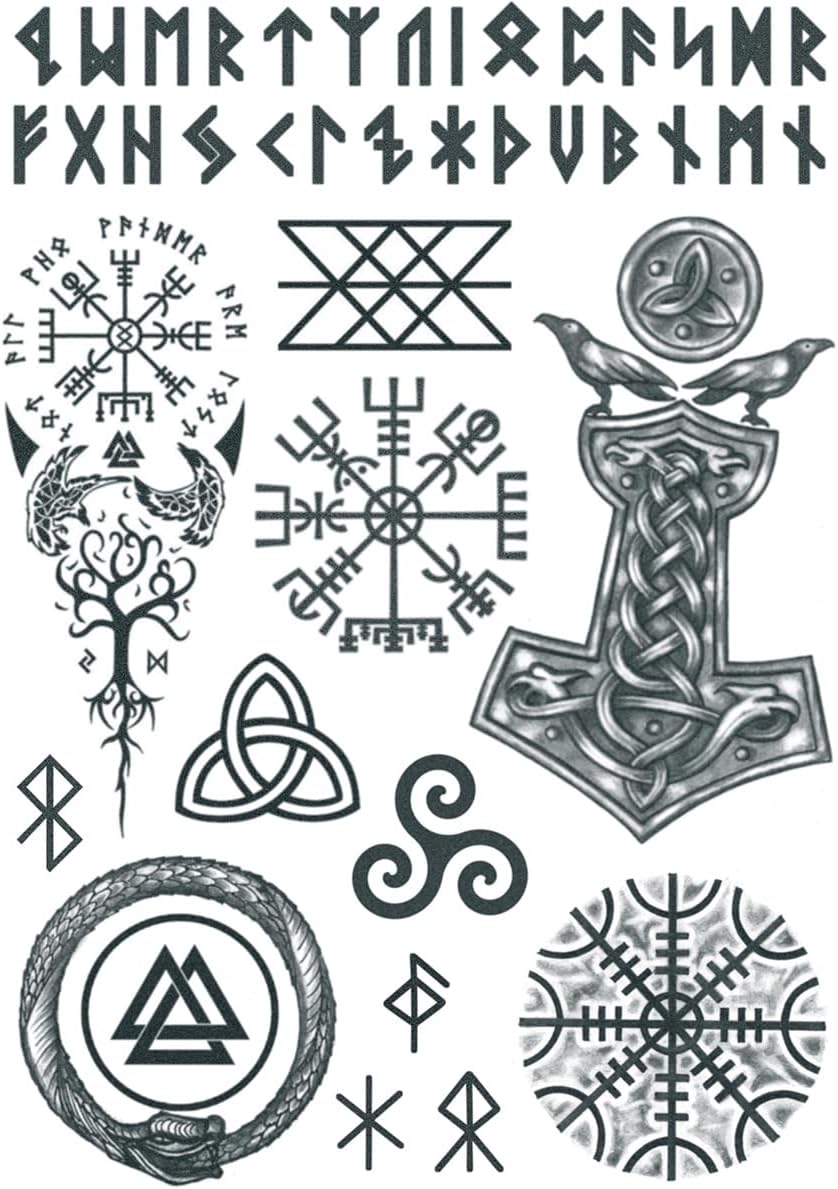 Amazon.com : Floki Inspired Temporary Tattoos - Floki Viking Head Runic ...