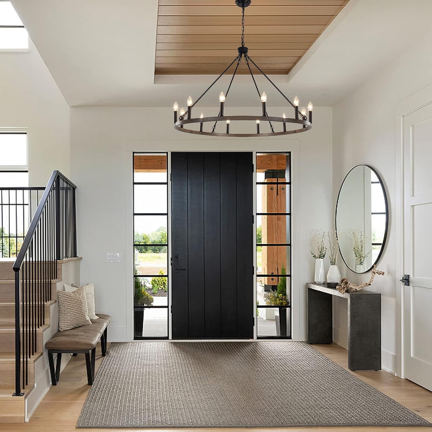 Buy Wagon Wheel Chandelier 12 Light Black Farmhouse Chandelier Diam 38 ...