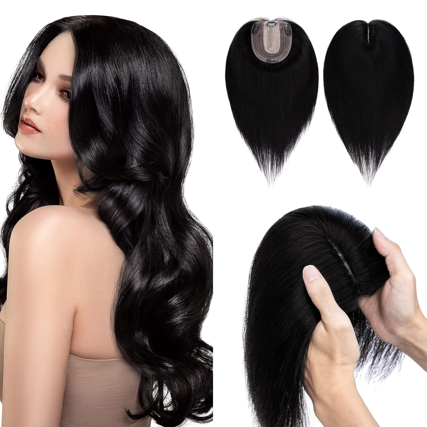 Amazon.com : Hairro Human Hair Toppers, 16 Inch Remy Clip in Hair ...