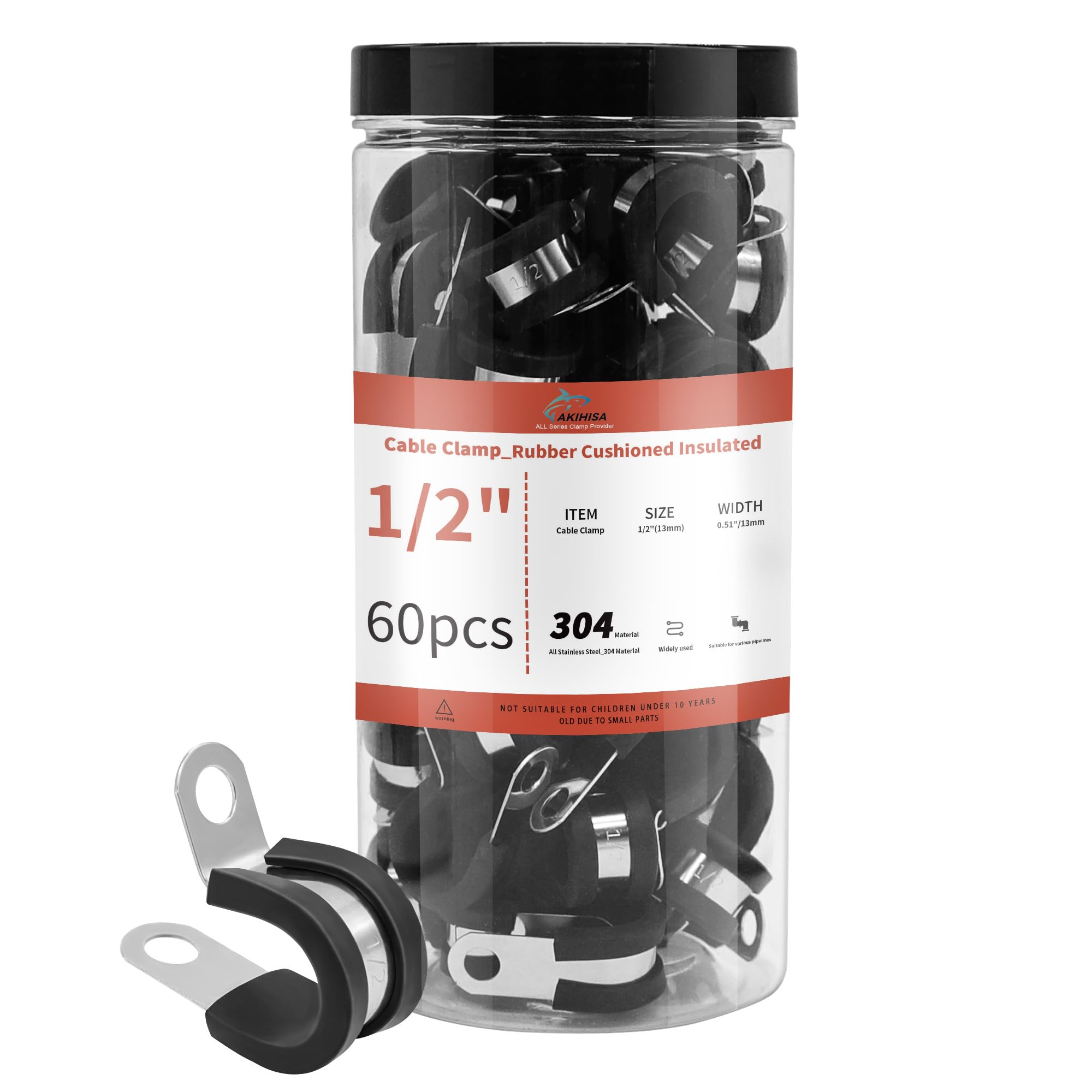 AKIHISA 60pcs 13mm Stainless Steel Cable Clamps, 1/2" 304 Stainless ...