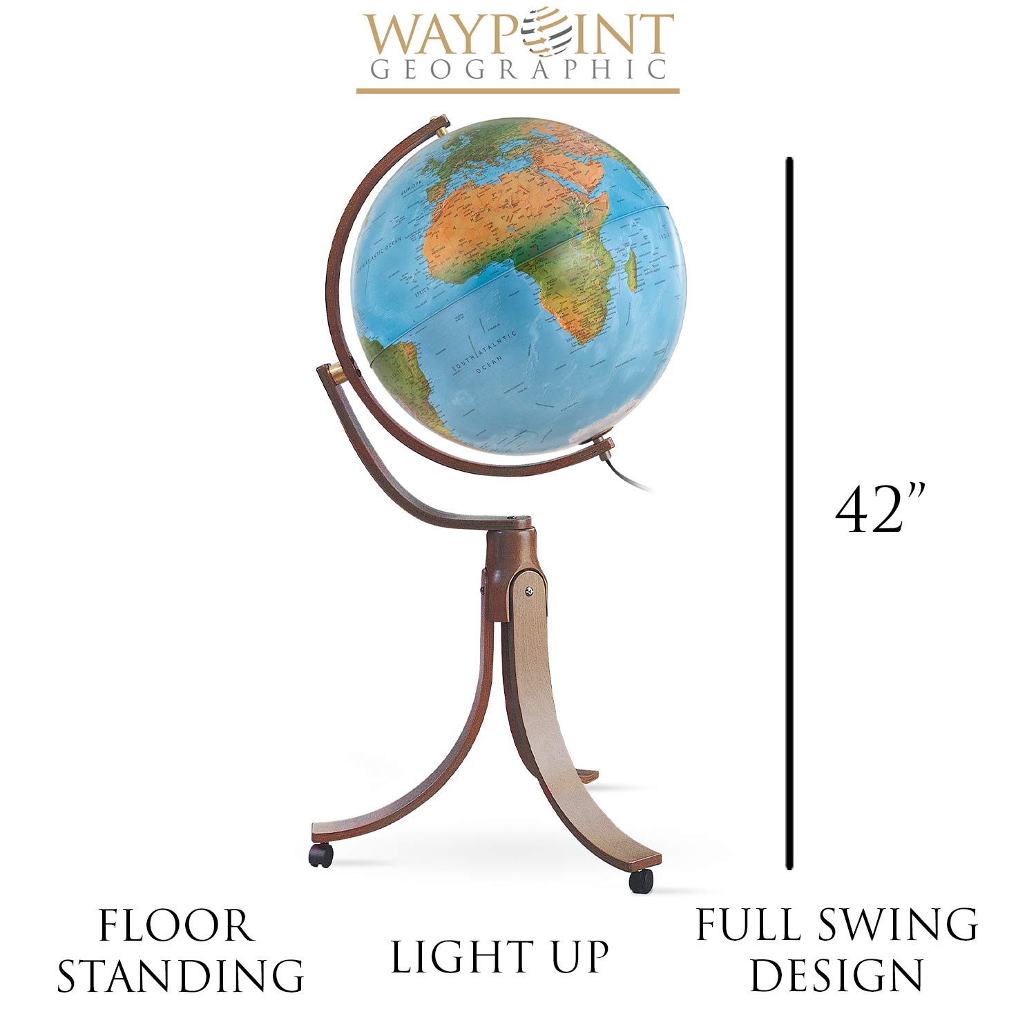 Waypoint Geographic Emily Globe, 20” Illuminated Decorative Globe ...