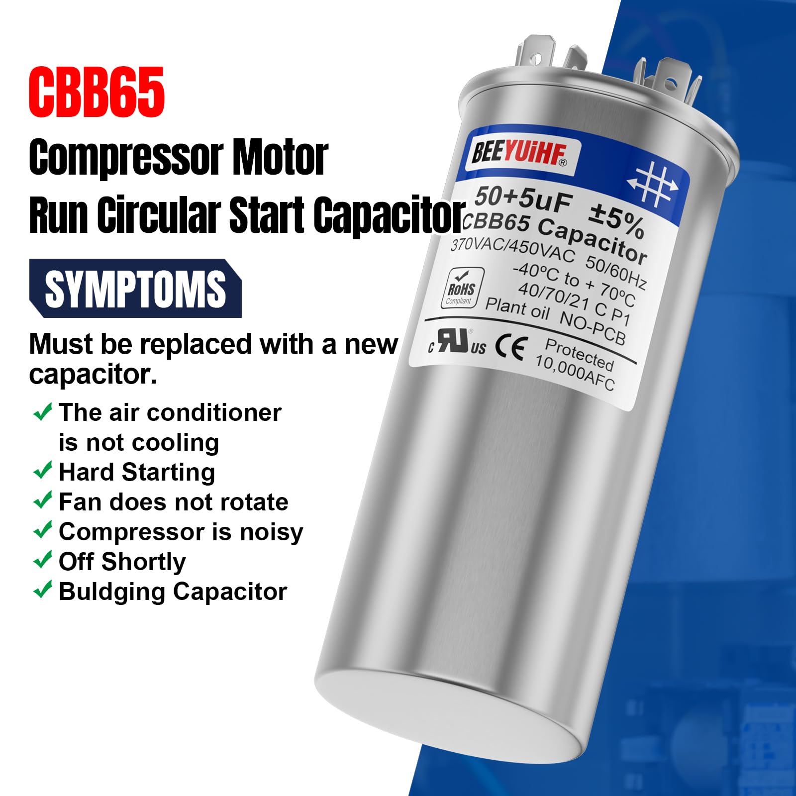 Snapklik.com : 50+5uF 5% 50/5 MFD 370VAC 440VAC 450VAC 50/60Hz CBB65B ...