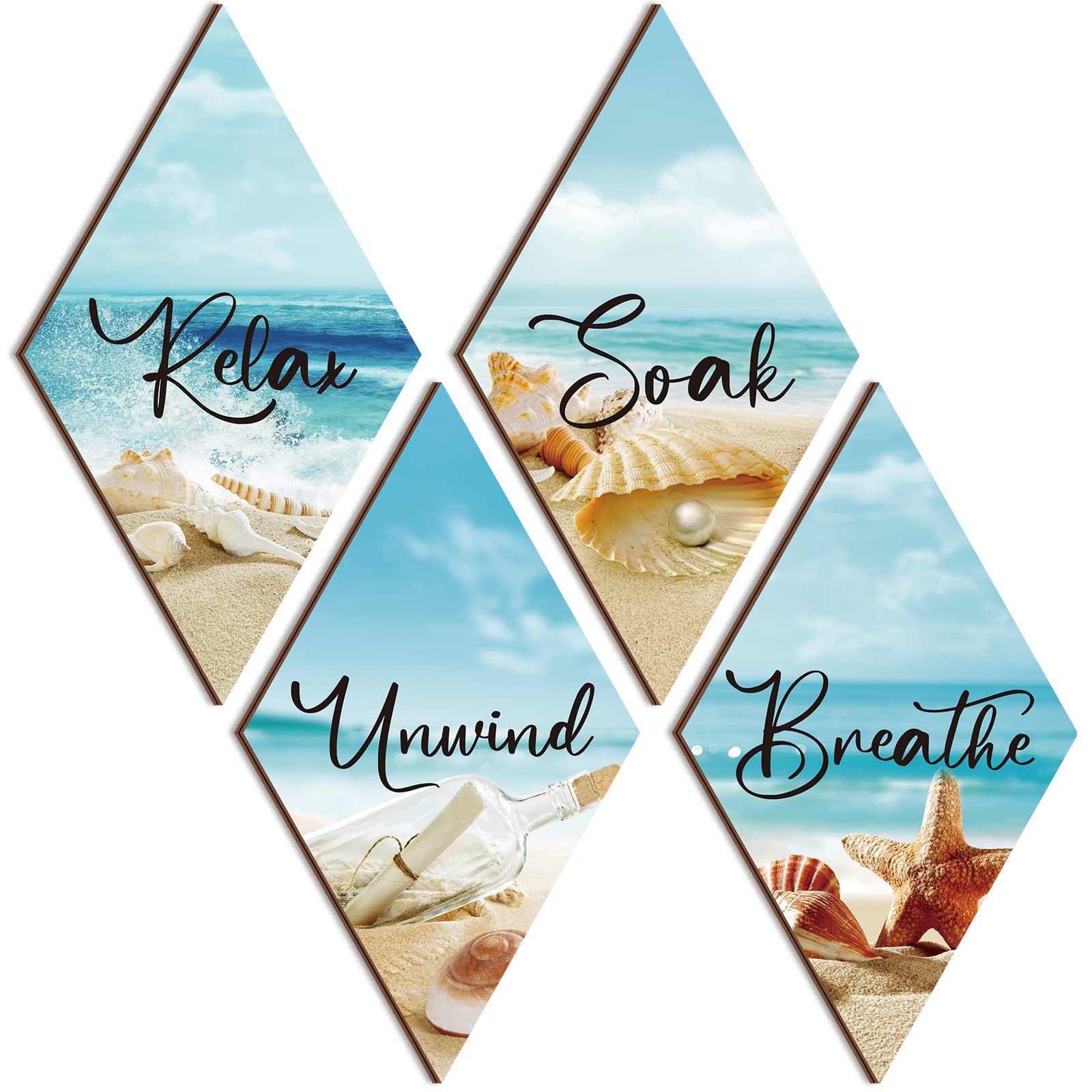 Amazon.com: FairySandy 4 Pcs Ocean Bathroom Wall Art Modern Seashell ...