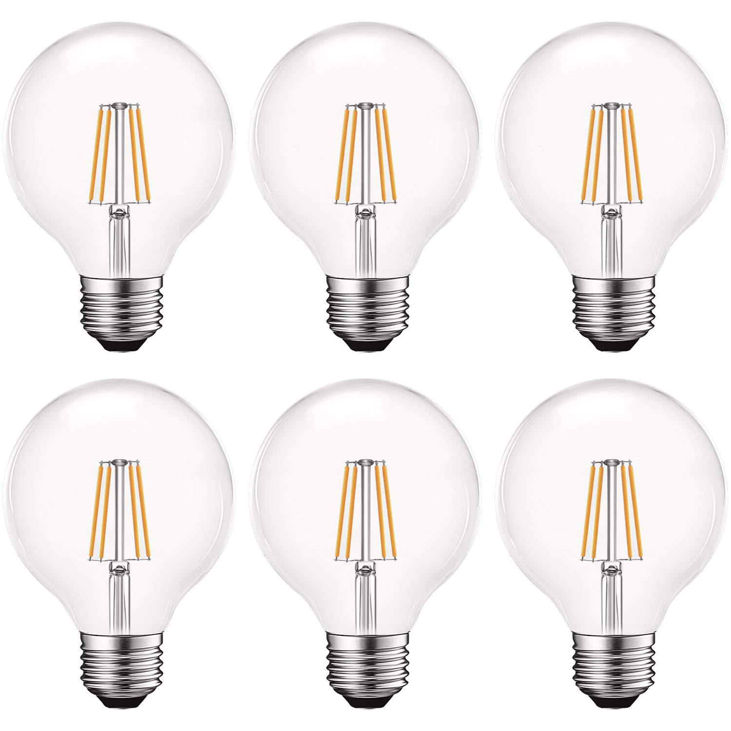 LUXRITE Vintage G25 LED Globe Light Bulbs 60W Equivalent, 550 Lumens ...