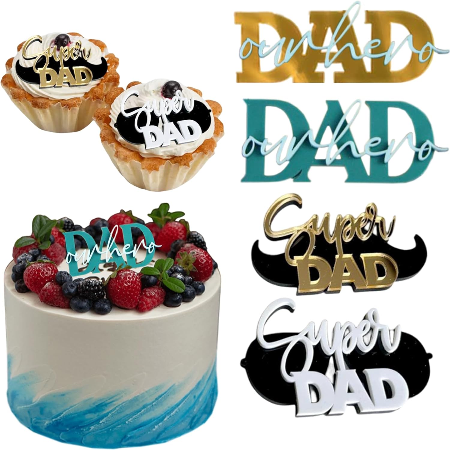 Amazon.com: 4 Pcs Super Dad Happy Birthday Cupcake Toppers for Men ...