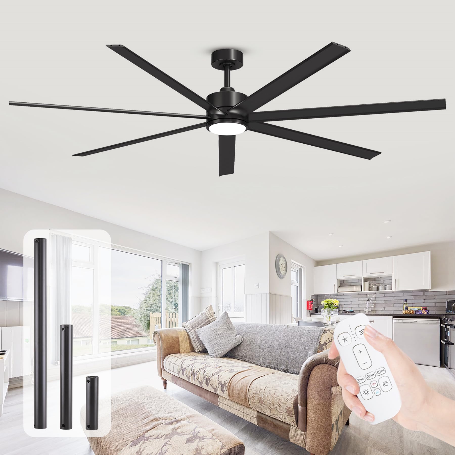 72 Inch Large Waterproof Aluminum Ceiling Fan with Lights and Remote ...