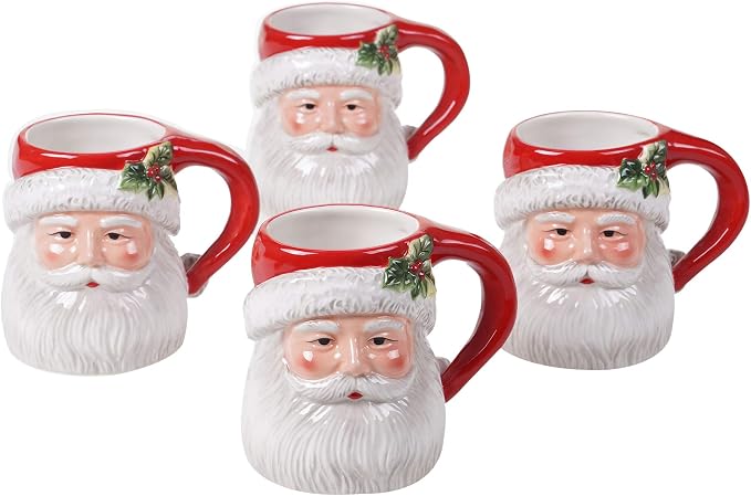 Amazon.com: Magic of Christmas Santa 3D 14oz Ceramic Mugs, Set of 4 ...