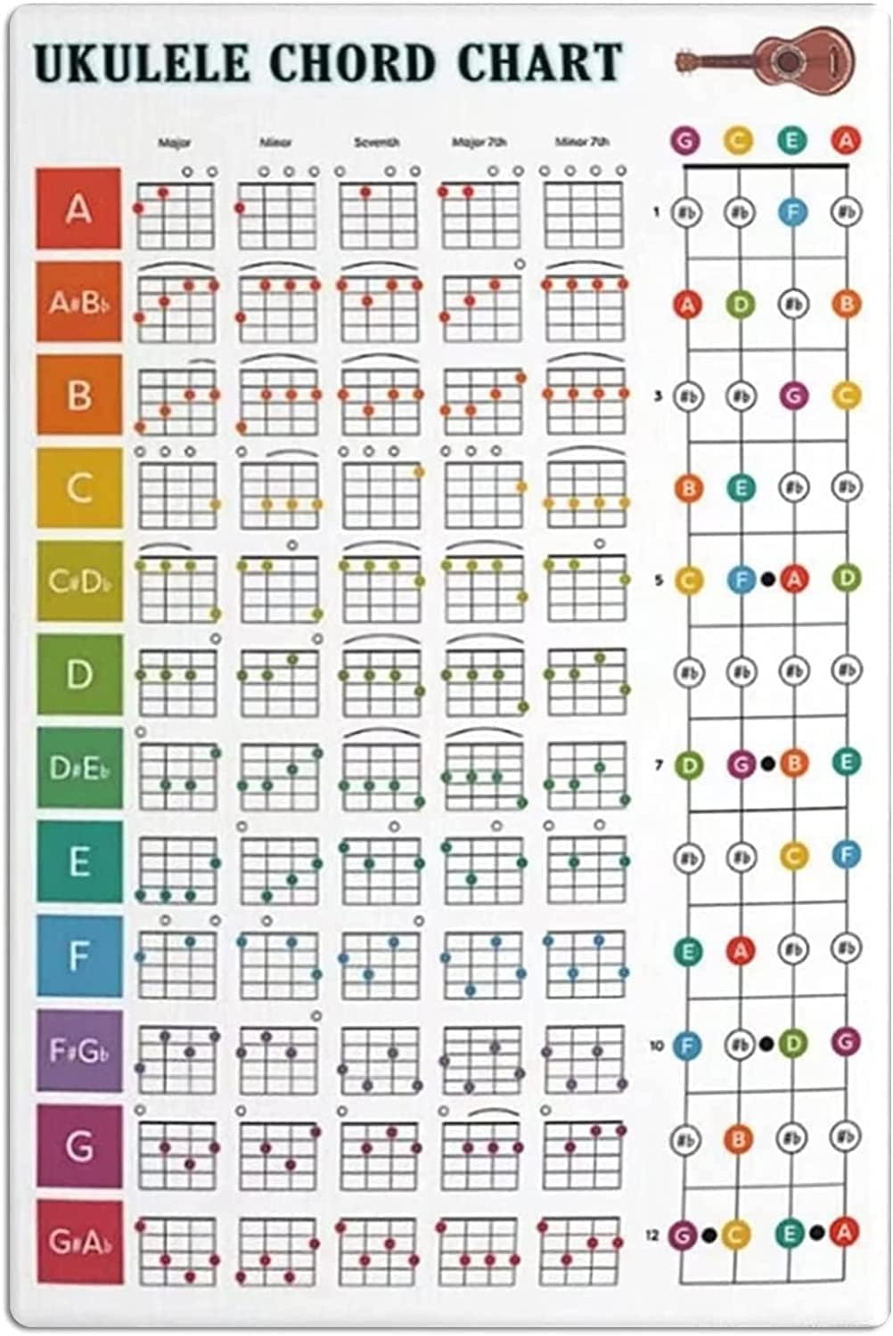 Amazon.com - Ukulele Knowledge Metal Tin Signs Ukulele Chord Chart ...