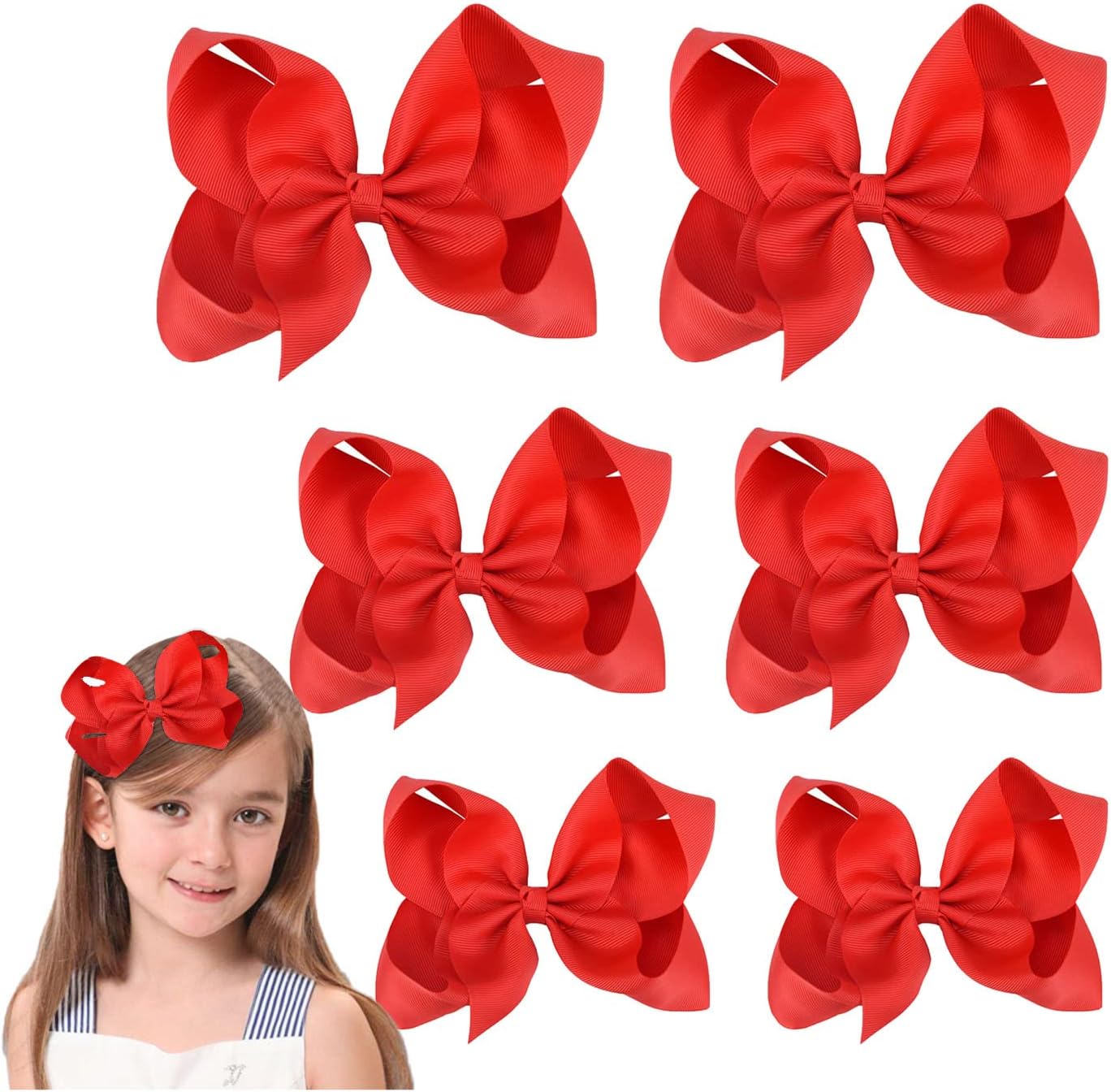 Amazon.com : Red Hair Bows For Girls and Toddler - 6 pcs Red Bow 6 inch ...