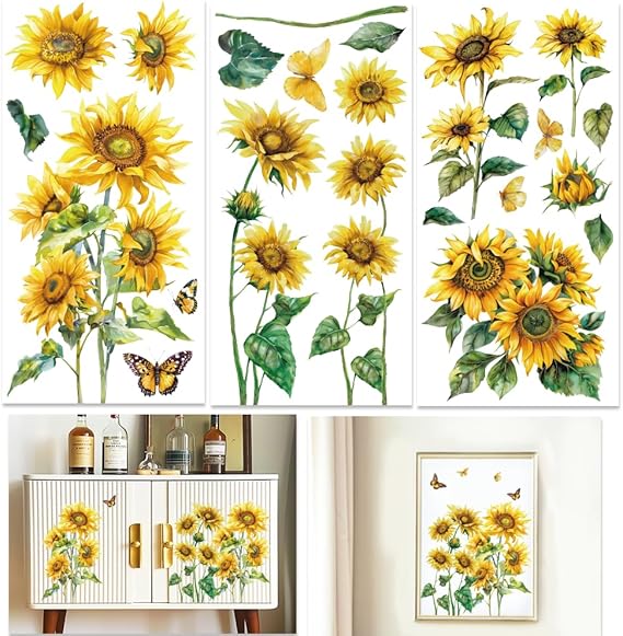 Amazon.com: INFUNLY 3 Sheet Sunflower Rub on Transfers for Crafts 6x12 ...