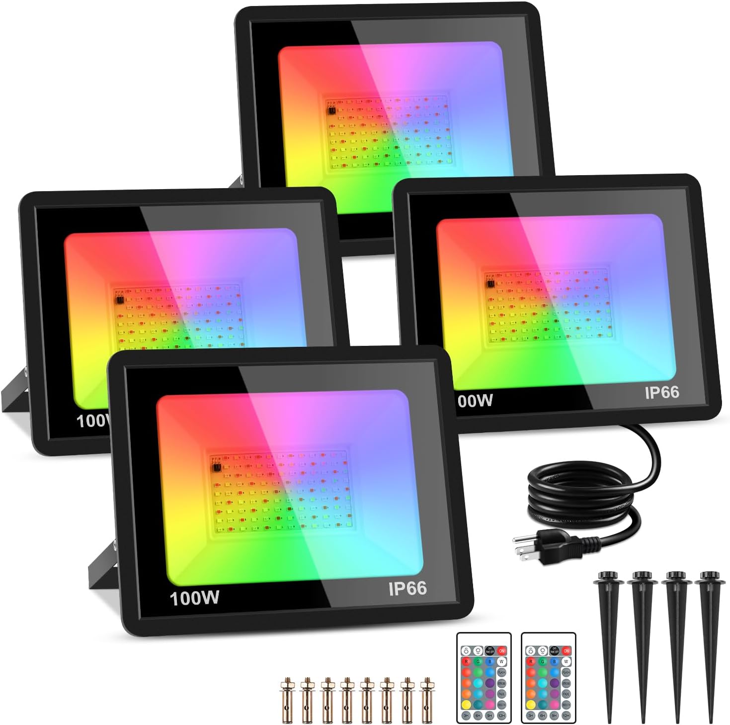 MOSFiATA 4 Pack 100W RGB LED Flood Lights, 12000LM Color Changing Smart ...