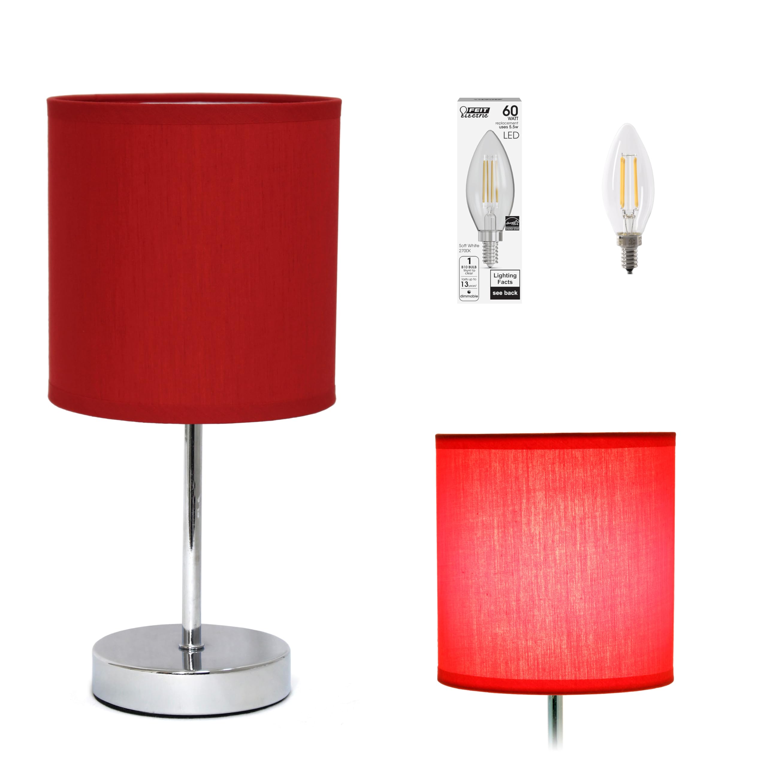 Amazon.com: Simple Designs LT2007-RED-LB Basic Chrome Mini Table Lamp ...