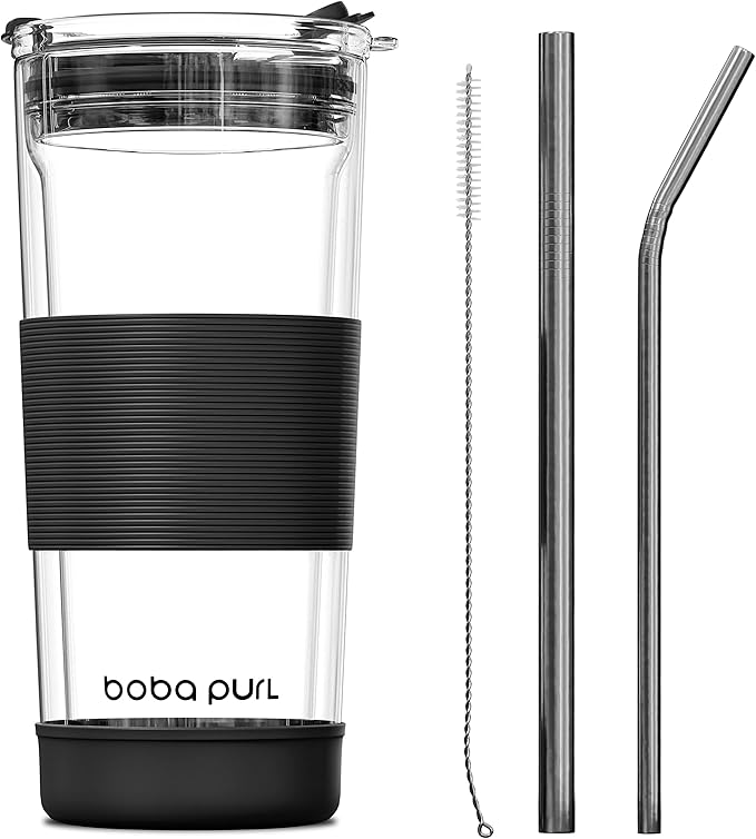 Amazon.com | Boba Purl Boba Cup, Double Wall Glass Tumbler 18 oz. Clear ...