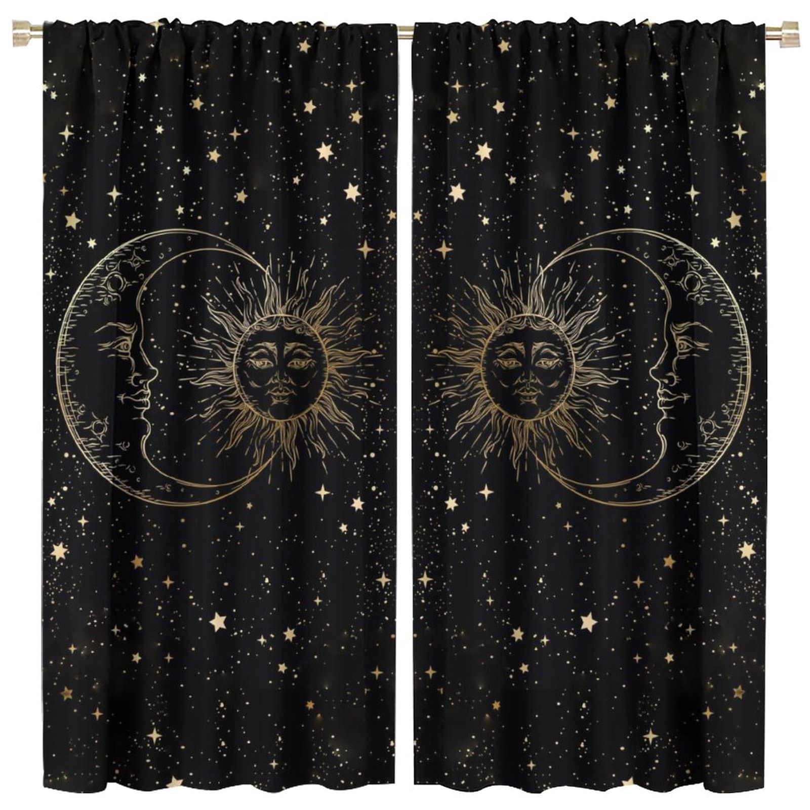 Amazon.com: GoDazzling Sun Moon Blackout Windows Curtains, Golden Sun ...