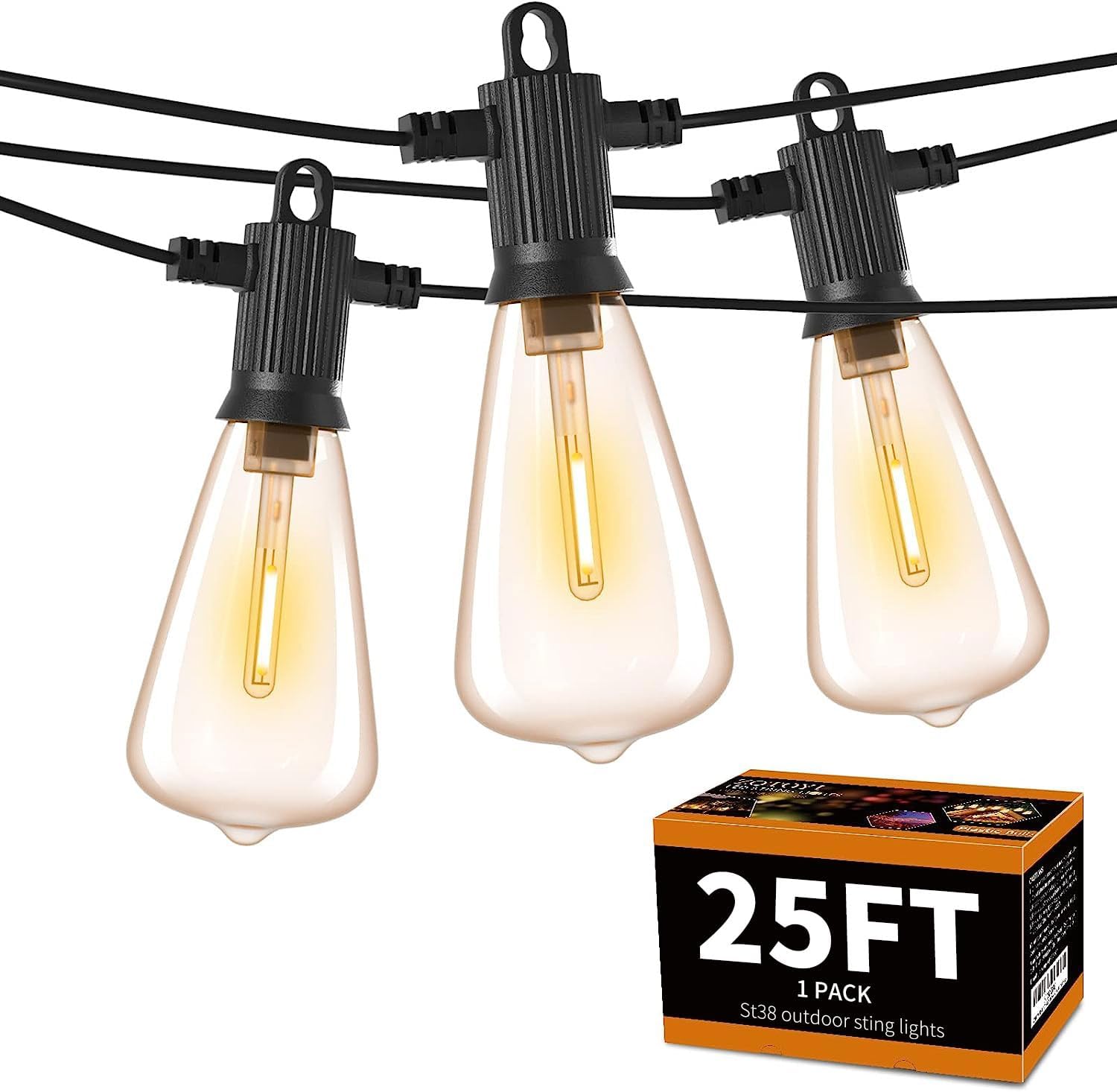 hairmiss 25ft Outdoor Edison Bulb String Lights ST35 Edison Bulbs(Plus ...