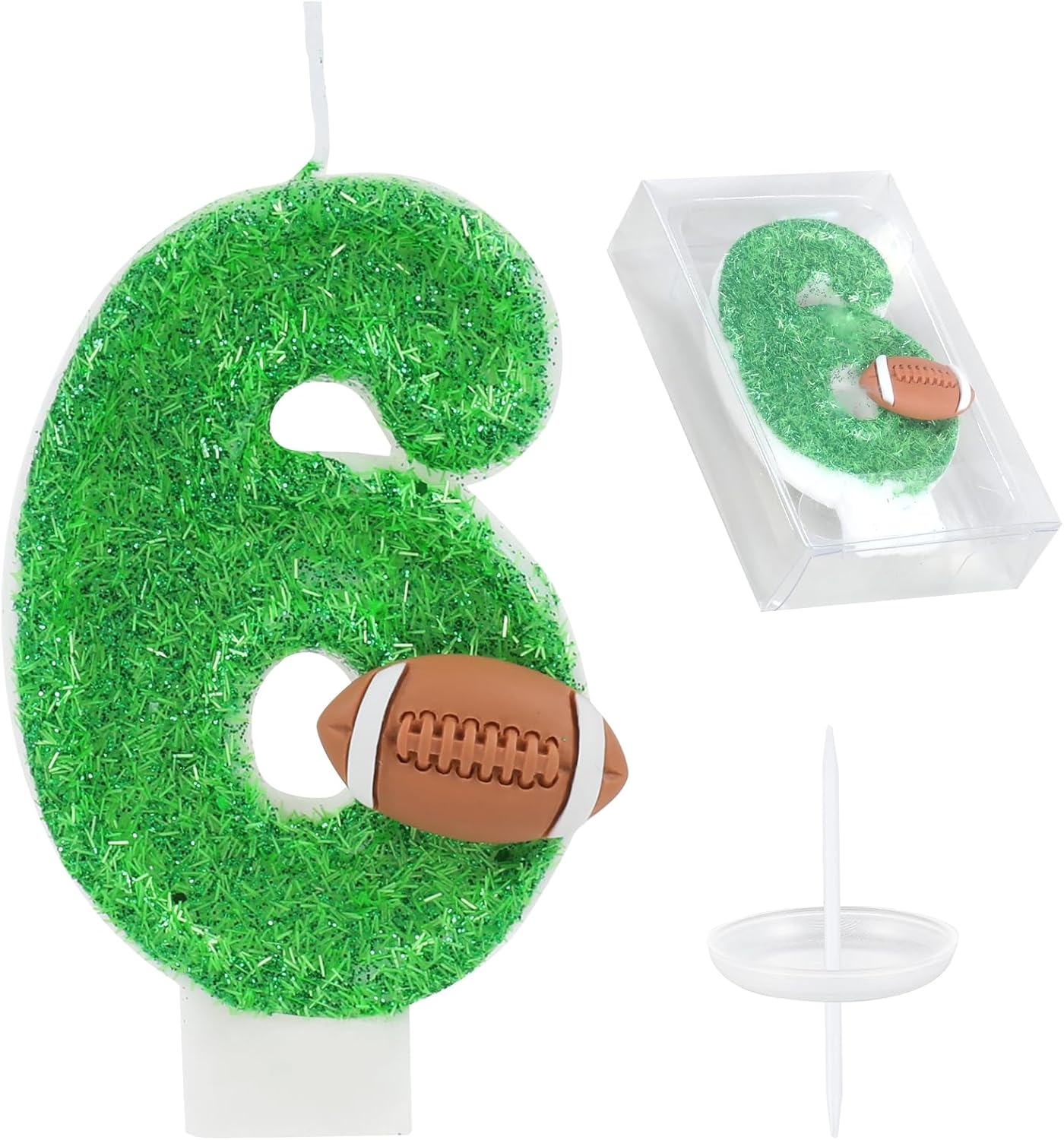 Amazon.com: Football Candle Green Number 6 Candles 6st Birthday Candles ...