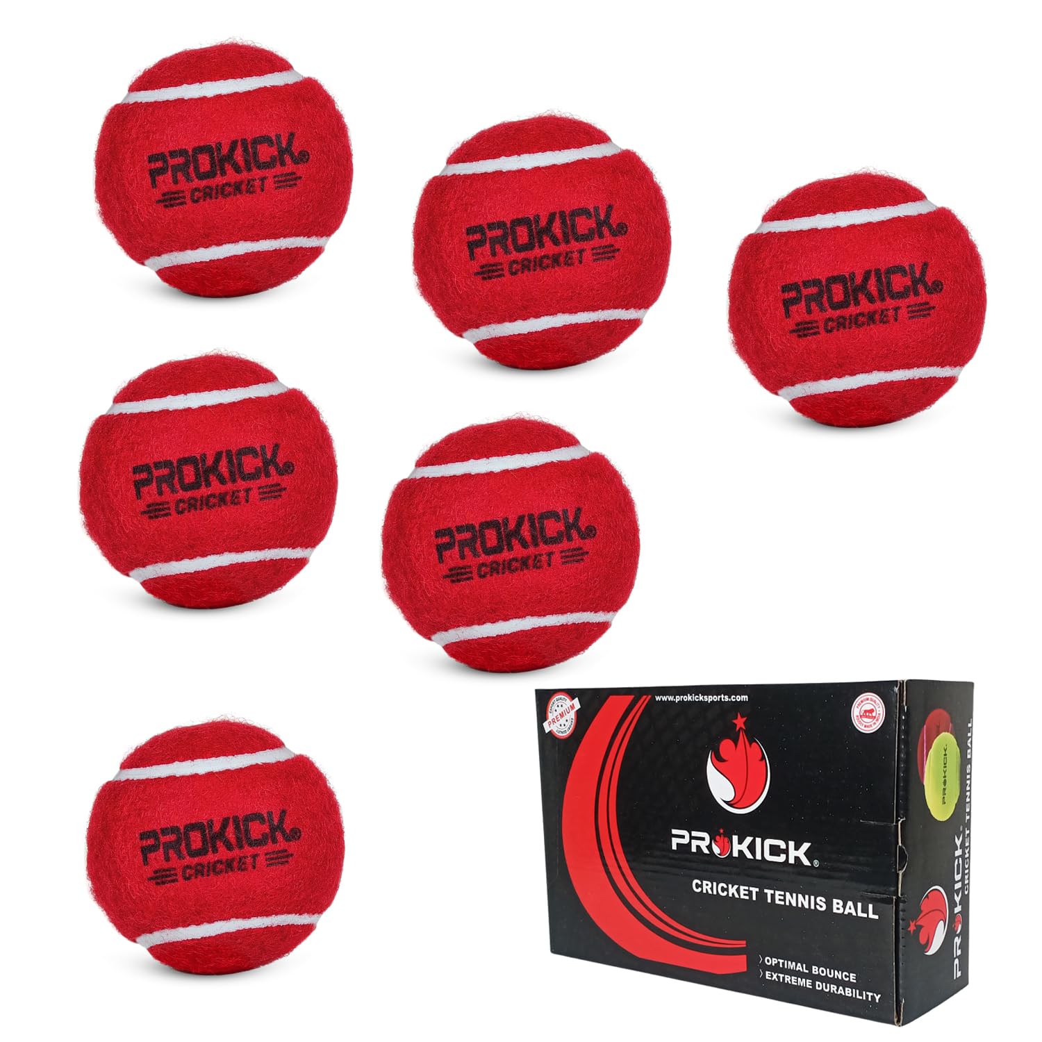 Buy Prokick Heavy Cricket Tennis Ball, Red (Pack of 6 - Standard Size ...
