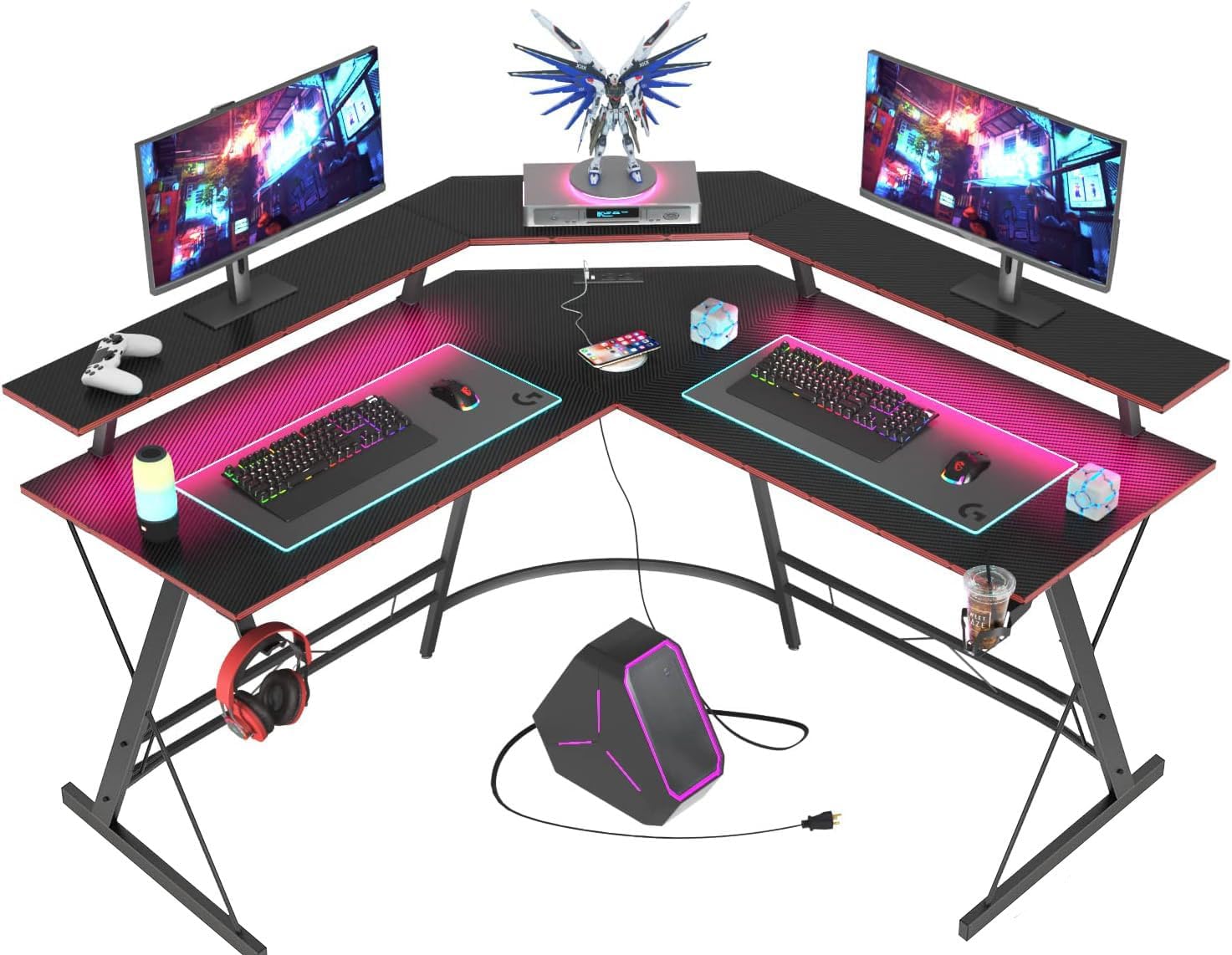 Miss Rose M Escritorio en L,Escritorio Gamer de Juego LED de 20 Colores ...