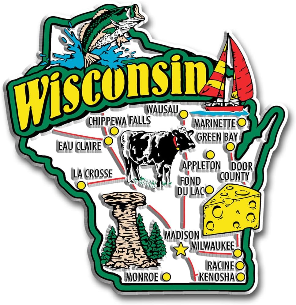 Amazon.com: Wisconsin Jumbo State Magnet by Classic Magnets, 3.4" x 3.5 ...