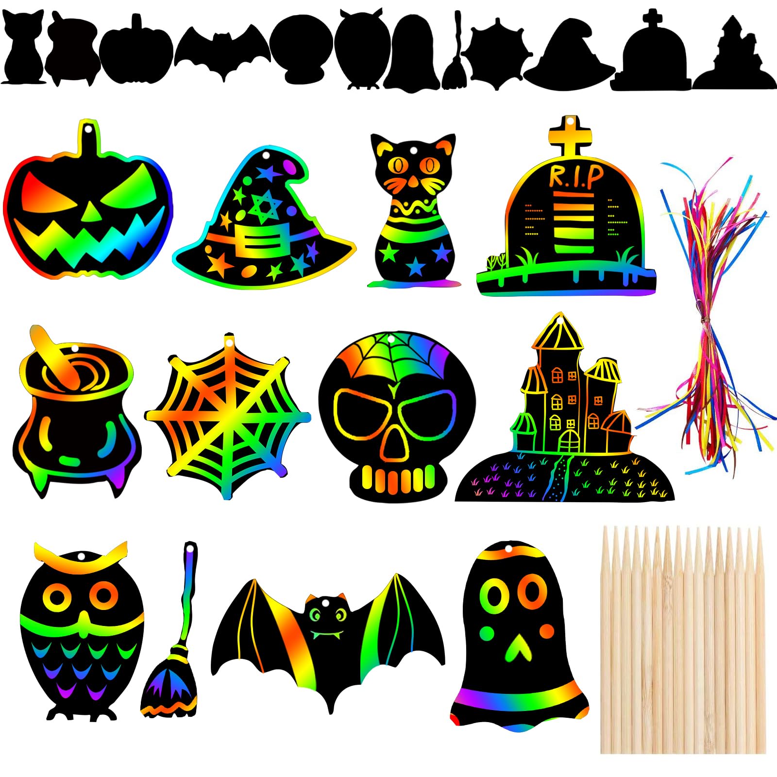 Amazon.com: 48 Pieces Halloween Scratch Crafts for Kids, DIY Rainbow ...