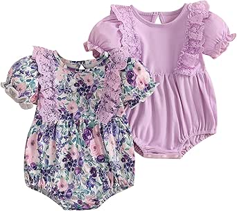 Amazon.com: Merqwadd Baby Girl Bubble Romper Pack Short Sleeve Lace Bodysuit Vintage Newborn ...