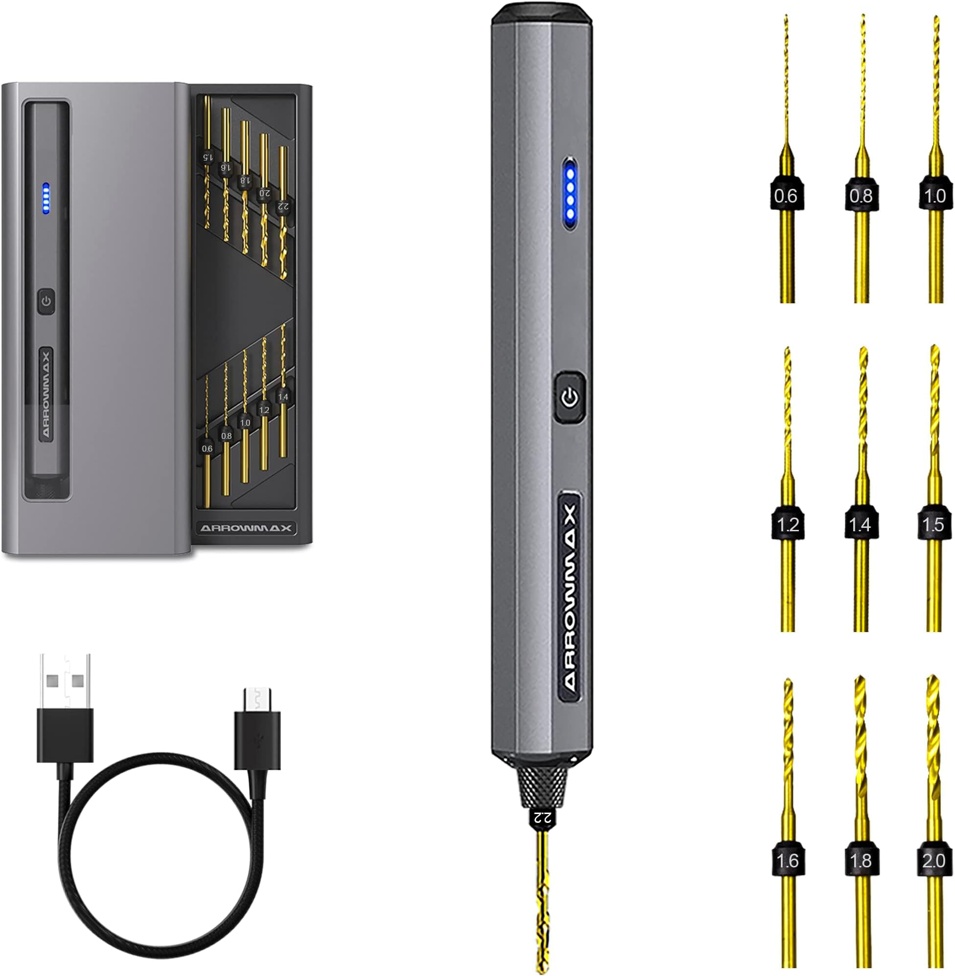 4-Gang-Elektro-Mini-Bohrstift, ARROWMAX 10 kleine Bohrer mit ...