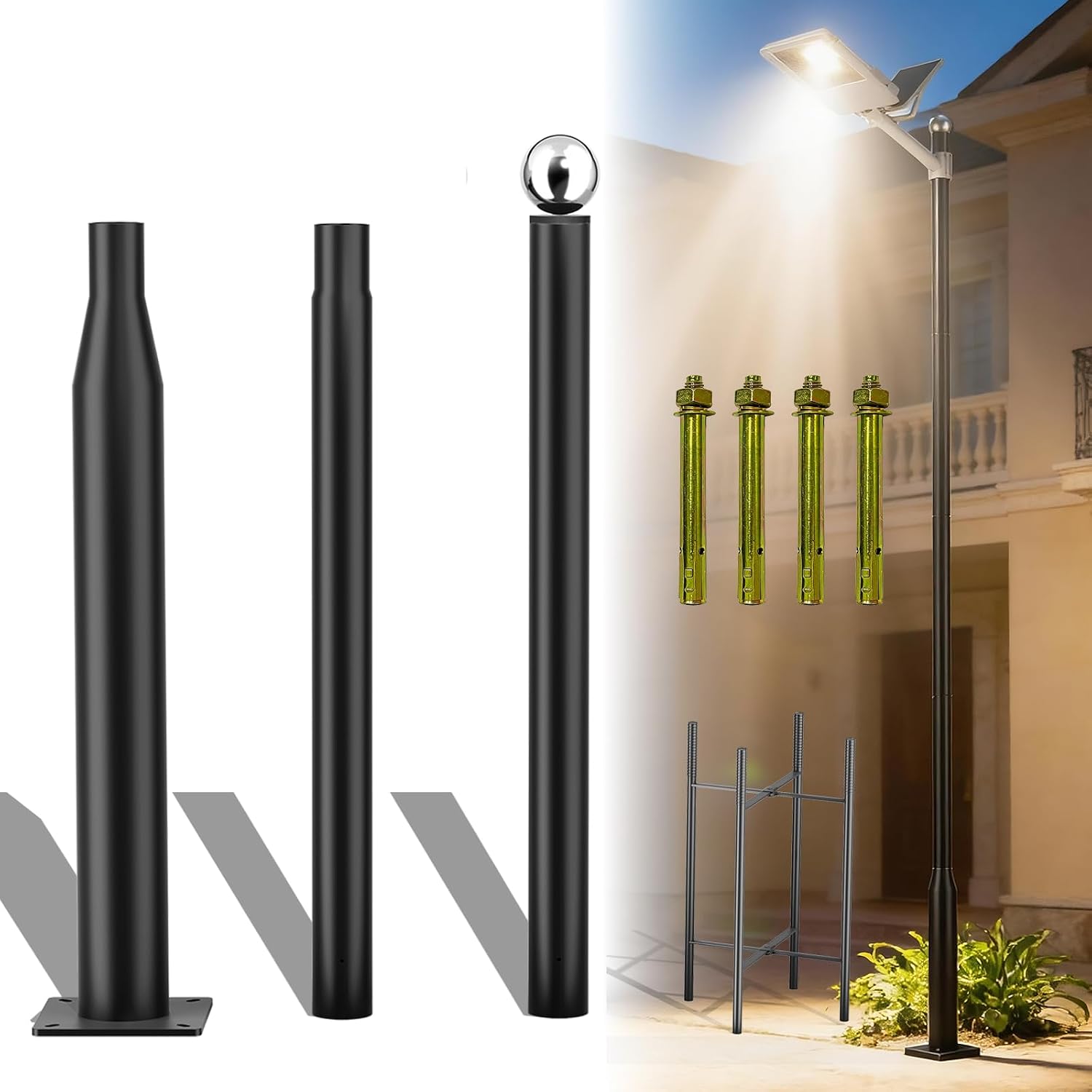 BeoYjVon 10FT Split Design Street Light Pole, Heavy-Duty Steel Outdoor ...