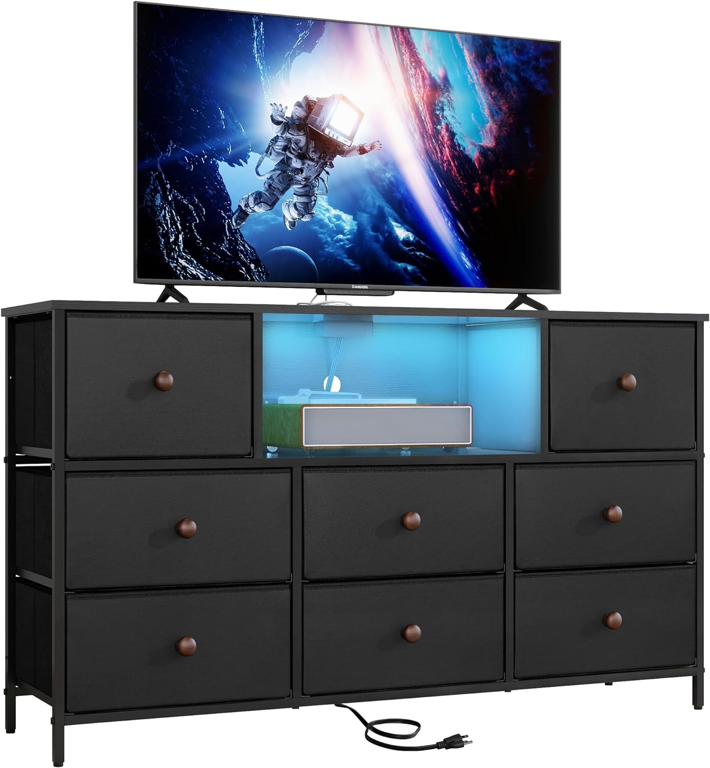 LYNCOHOME Black Dresser with Power Outlets and LED Lights, Dresser TV ...