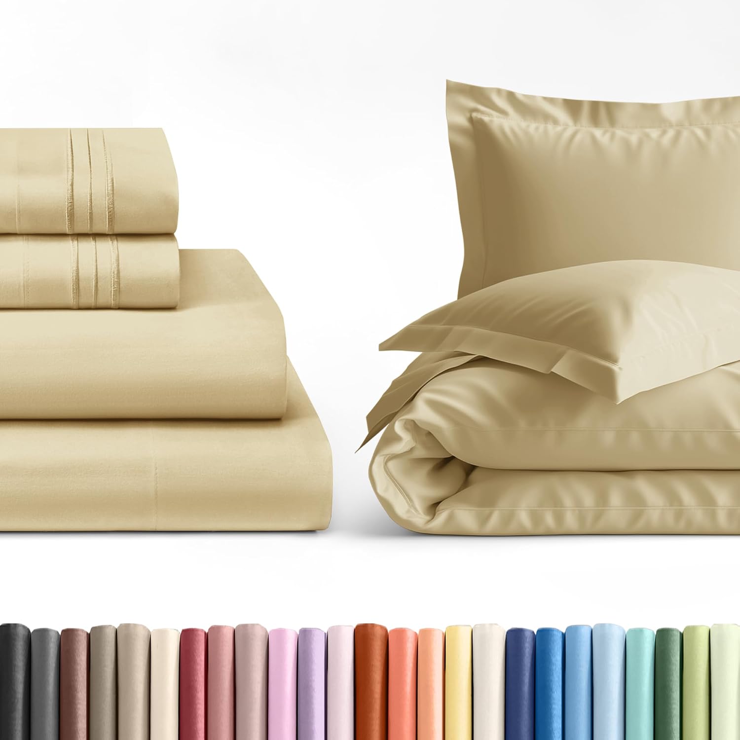 Amazon.com: 4pc Beige Sheet Set with Duvet (King Size) Bundle - Bed Set ...