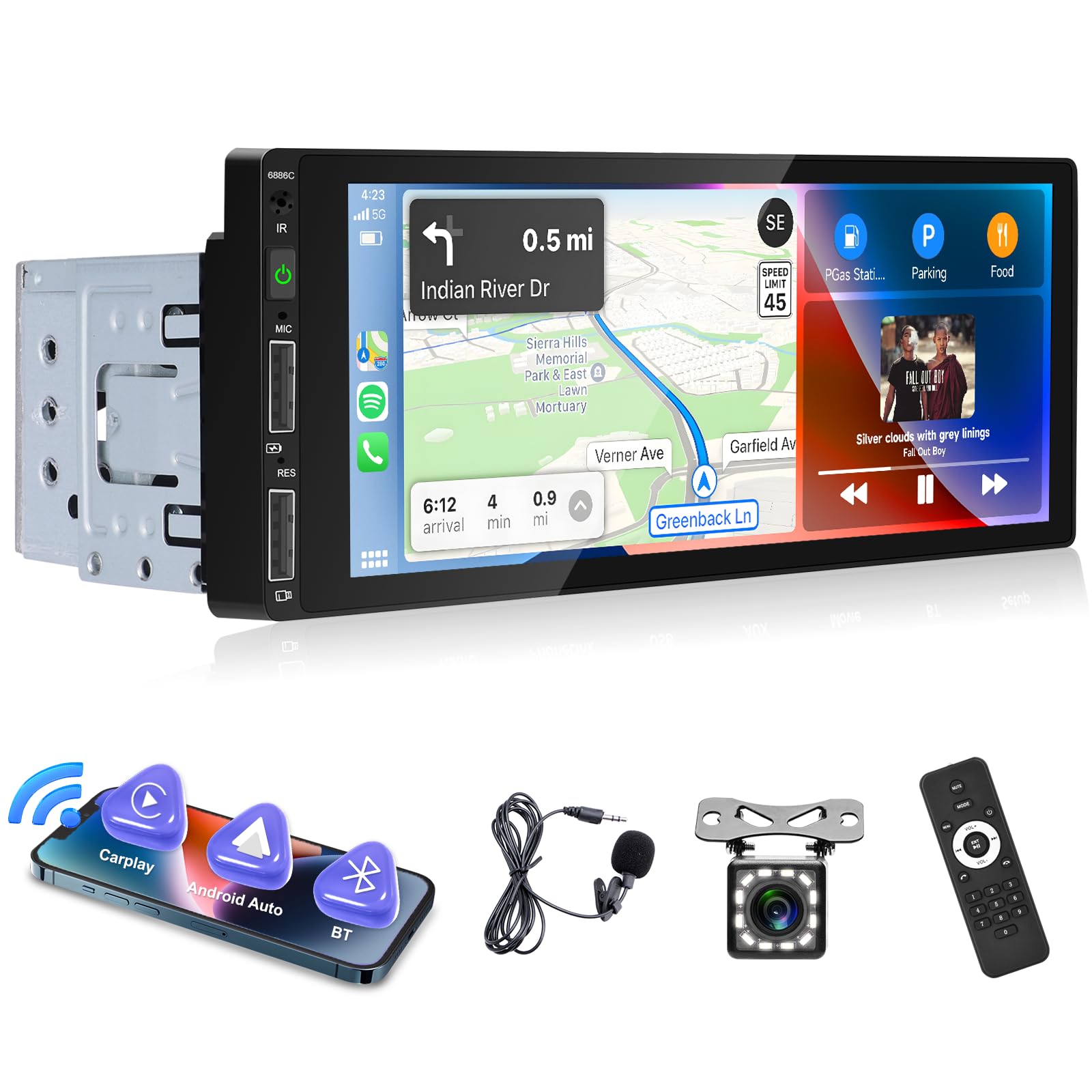 Hodozzy Single Din Car Stereo with Wireless Carplay& Android Auto Head ...