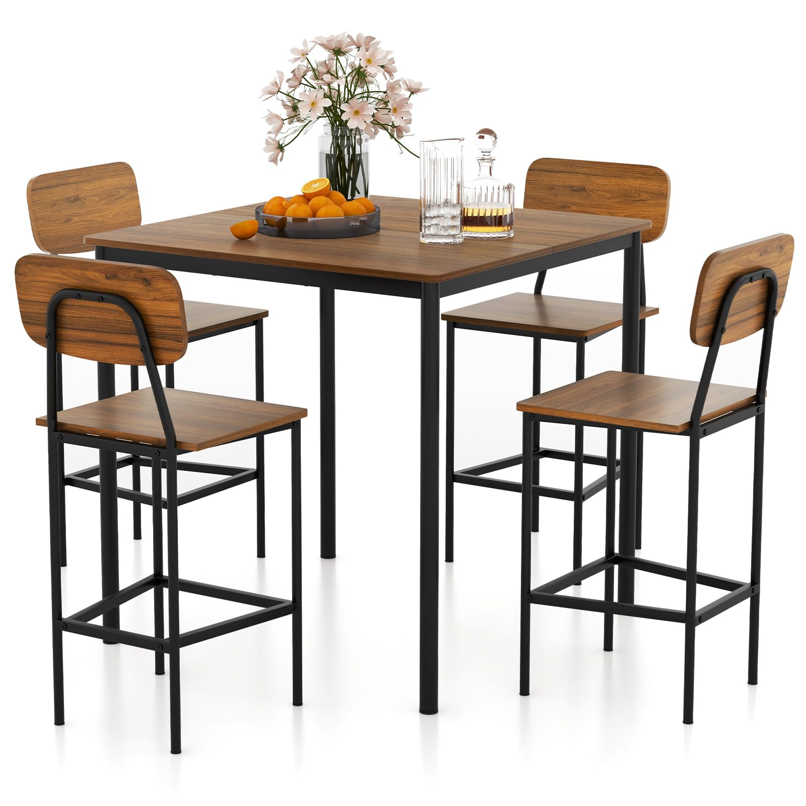 Giantex 5-Piece Dining Bar Table Set, 4 Person Kitchen Breakfast Table ...