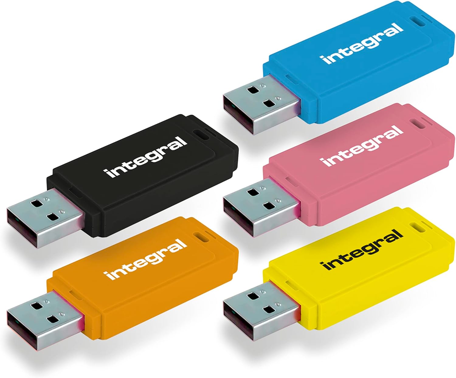 Integral 64GB Neon USB 2.0 Flash Drive 5-Pack (Black/Pink/Yellow/Orange ...