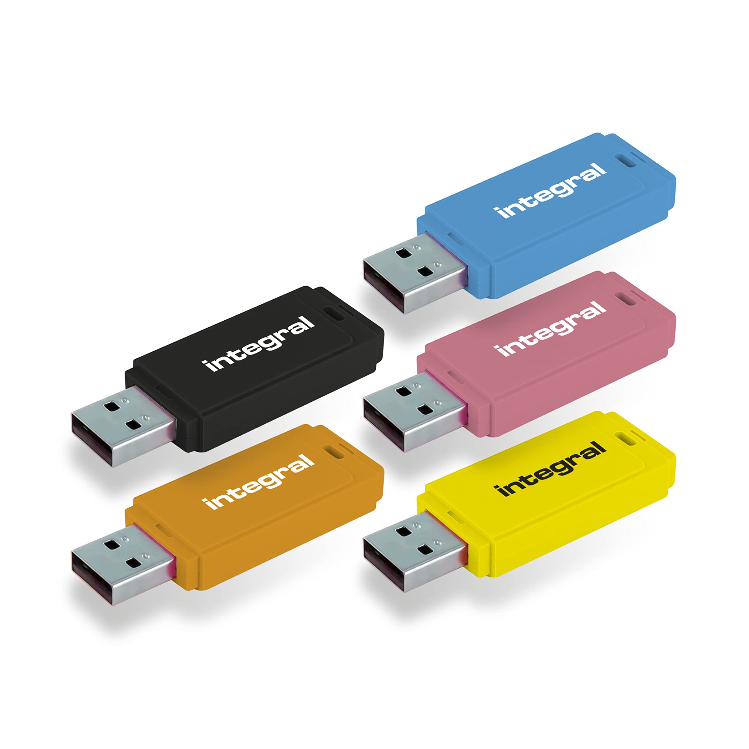 Integral 32GB Neon USB 2.0 Flash Drive 5-Pack (Black/Pink/Yellow/Orange ...