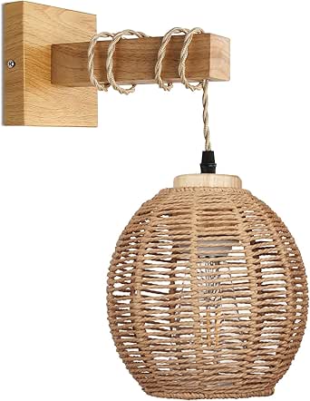 Bagkcopp Rattan Wall Sconce Light, Rattan Lamps for Bedroom, Farmhouse ...