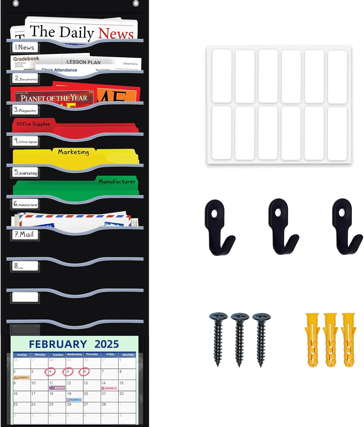 Amazon.com : 11 Pockets Hanging Wall File Organizer for Legal/Letter ...