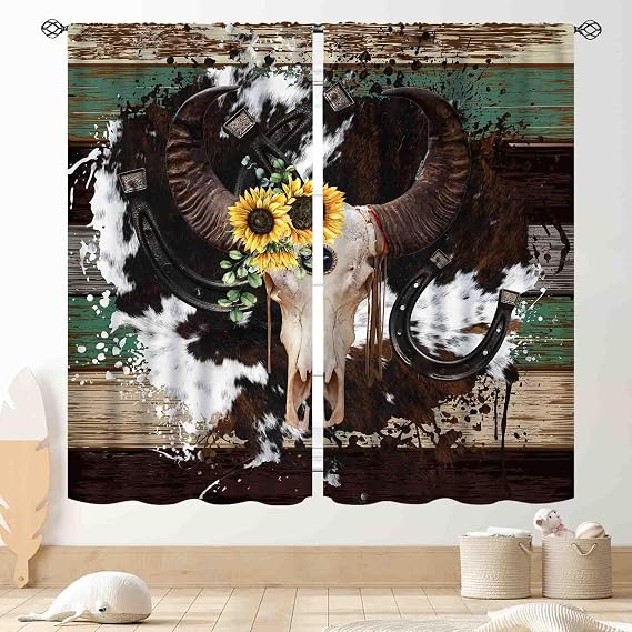 Amazon.com: TKUYO Cow Print Curtains, Western Tribal Cow Bull Skull ...
