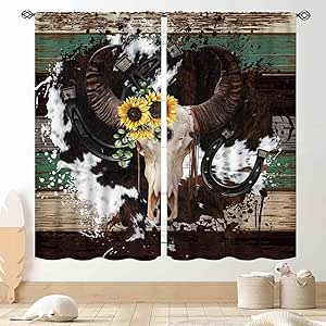 Amazon.com: Cow Print Curtains, Western Tribal Cow Bull Skull Cowboy ...