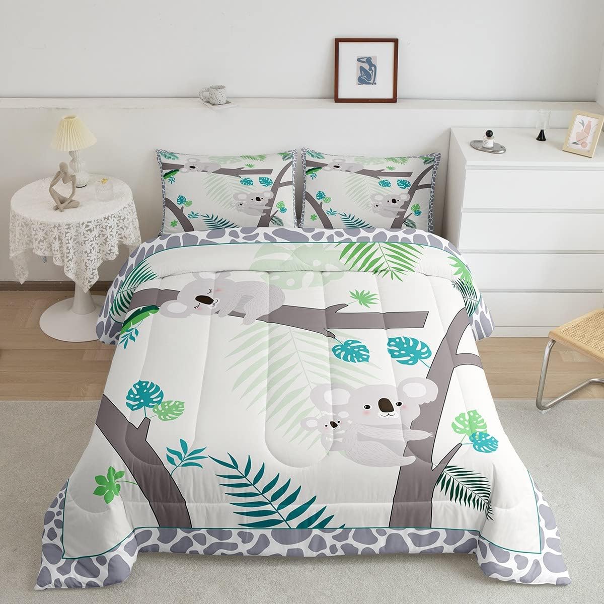 Amazon.com: Homewish Kawaii Koala Comforter Set,Tropical Leaves Bedding ...