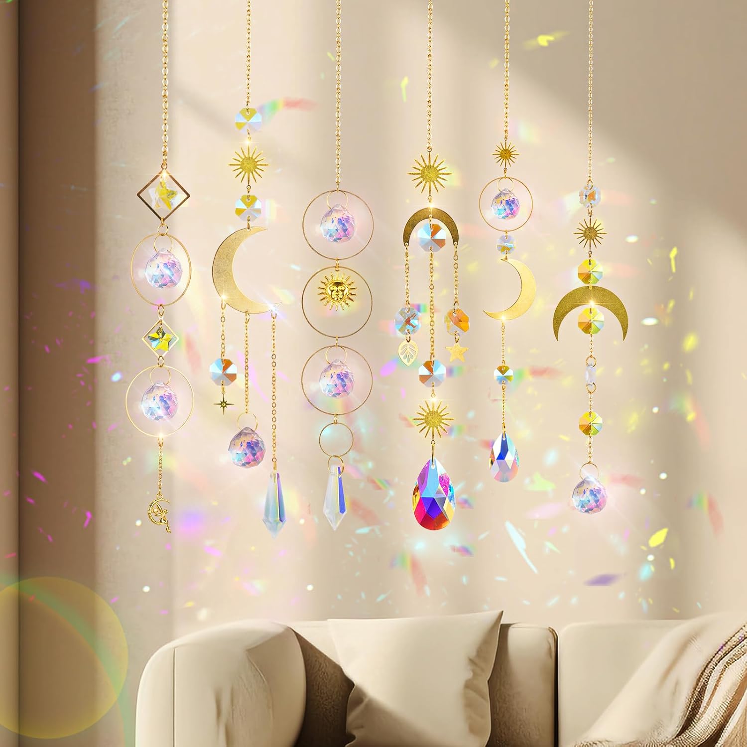 Sun Catchers, NMEINV 6 Pieces Colorful Crystals Suncatcher Hanging Sun ...