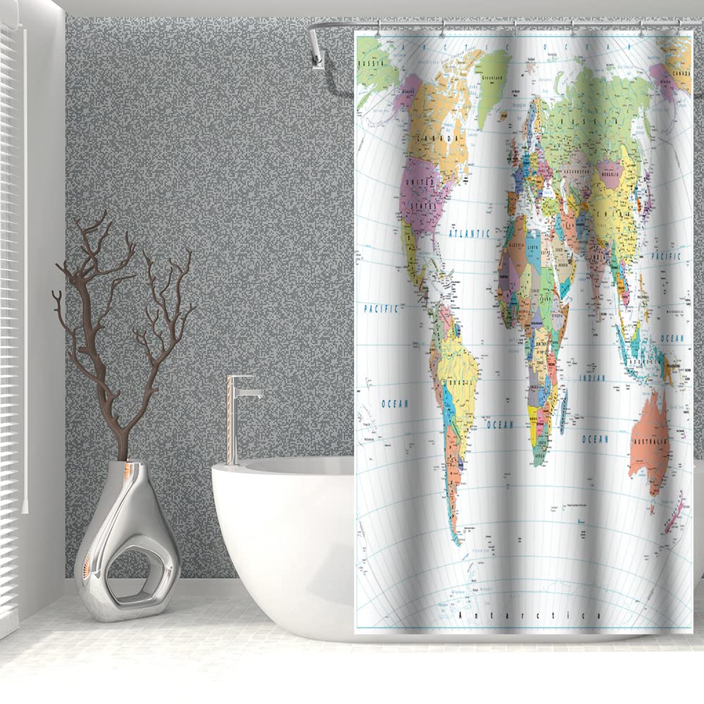 Amazon.com: OERJU 36x72inch World Map Shower Curtain Educational ...