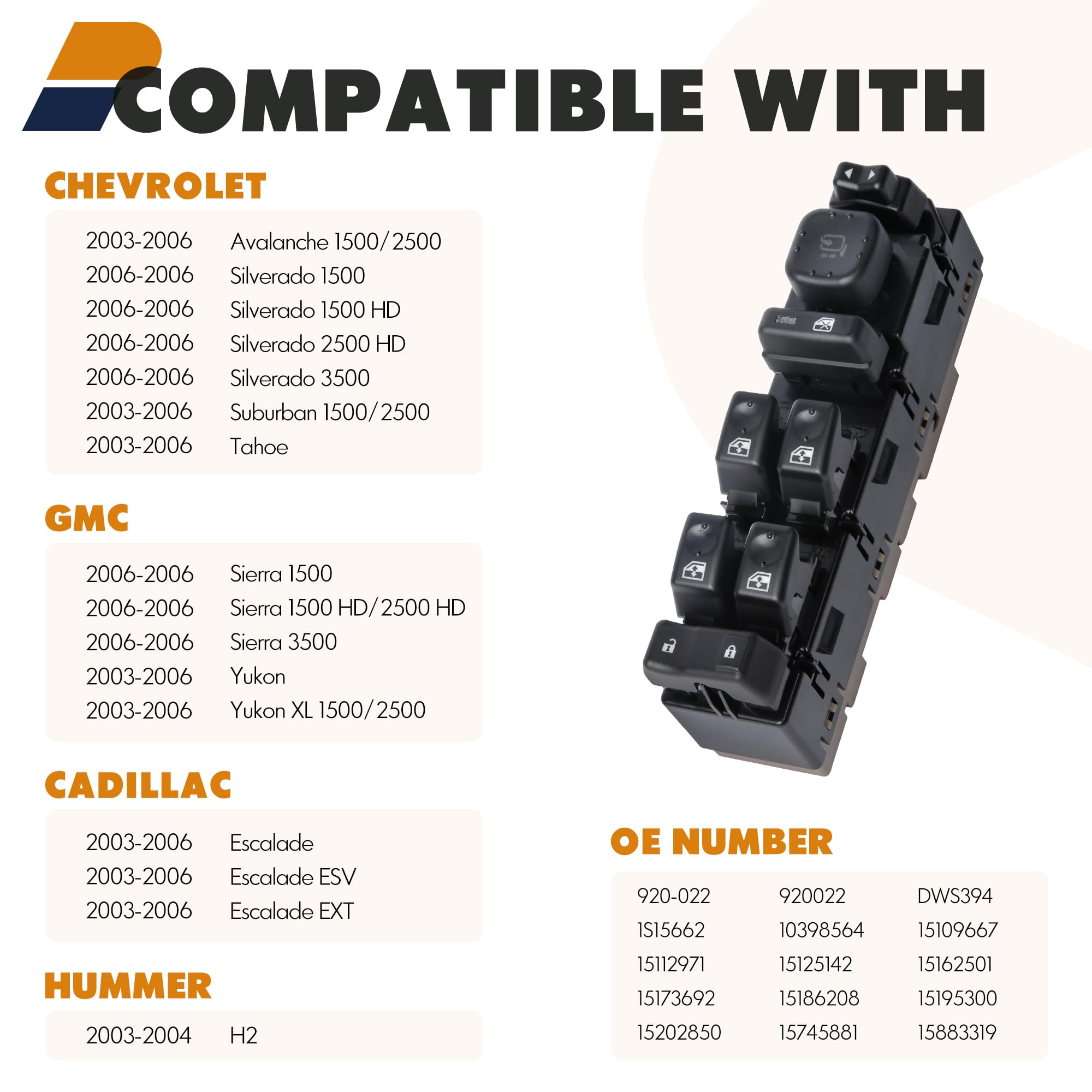 Snapklik.com : ASOPARTS 15883319 Driver Side Power Window Switch