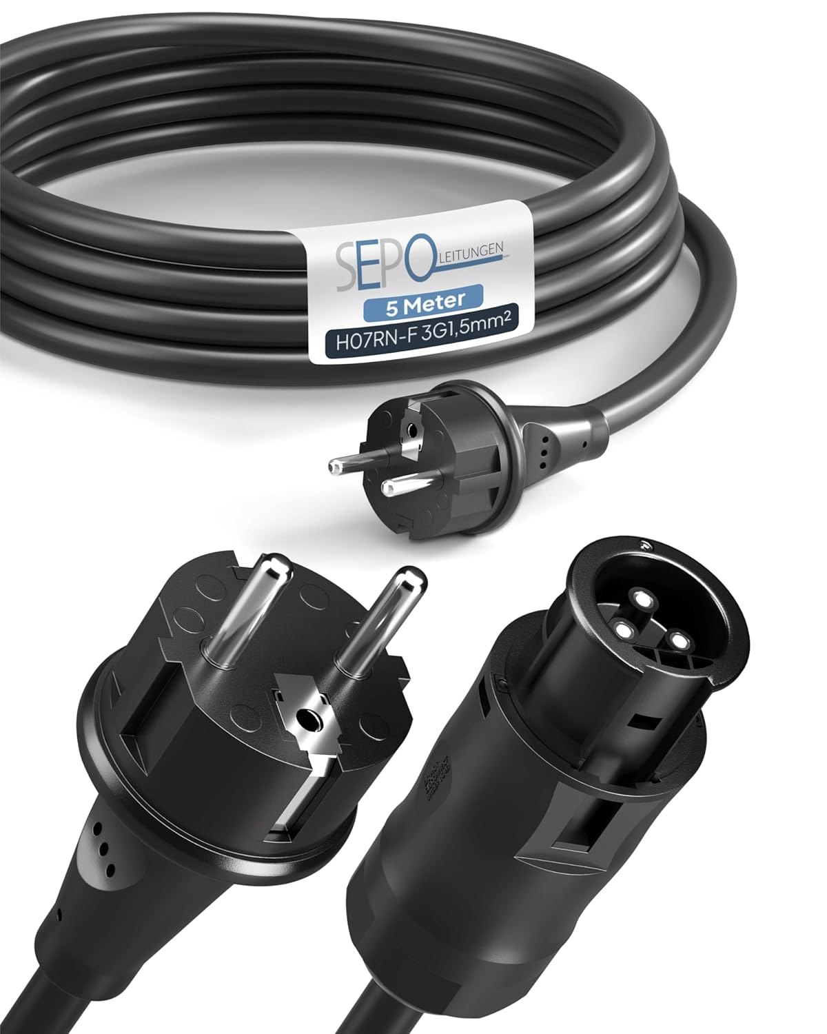 SEPO-Leitungen BC01 Buchse auf Schuko Stecker Kabel 5m - TÜV Süd ...