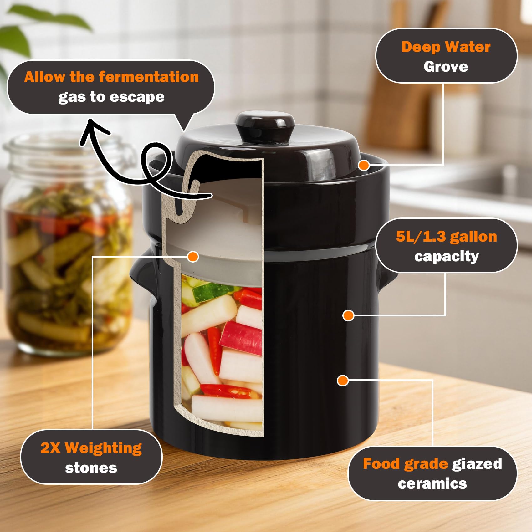 Snapklik.com : Seeutek Fermentation Crock Jar 5 Liter / 1.3 Gallon ...