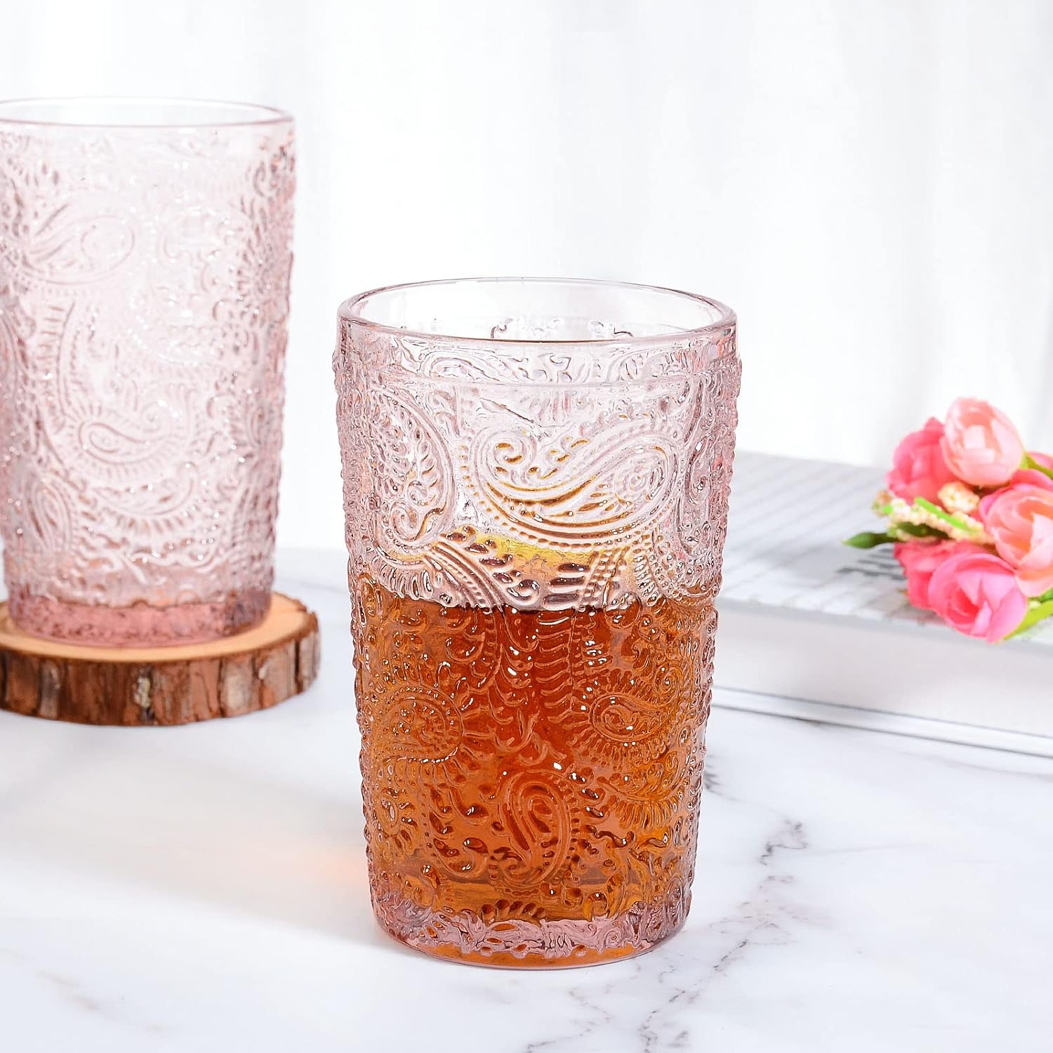 4 Pack Pink Highball Glasses Beverage Cups Old Fashioned Drinking ...